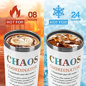 Chaos Coordinator Tumbler Gifts for Women Boss Lady-Coworker Gifts 30oz Insulated Tumblers with Handle,Leak-Proof Lid and Straw,Travel Coffee Mug,Stainless Steel Water Bottle