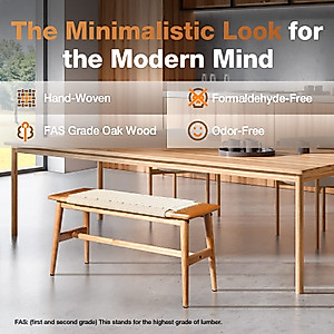 Fancyarn Woven Bench, 32" L FAS Grade Solid Oak Wood Dining Bench w/Rustic Design, Hand Woven Enterway Bench, Breathable Surface, Firm Mortise & Tenon Structure, Small Bench for Dining Room/Bedroom