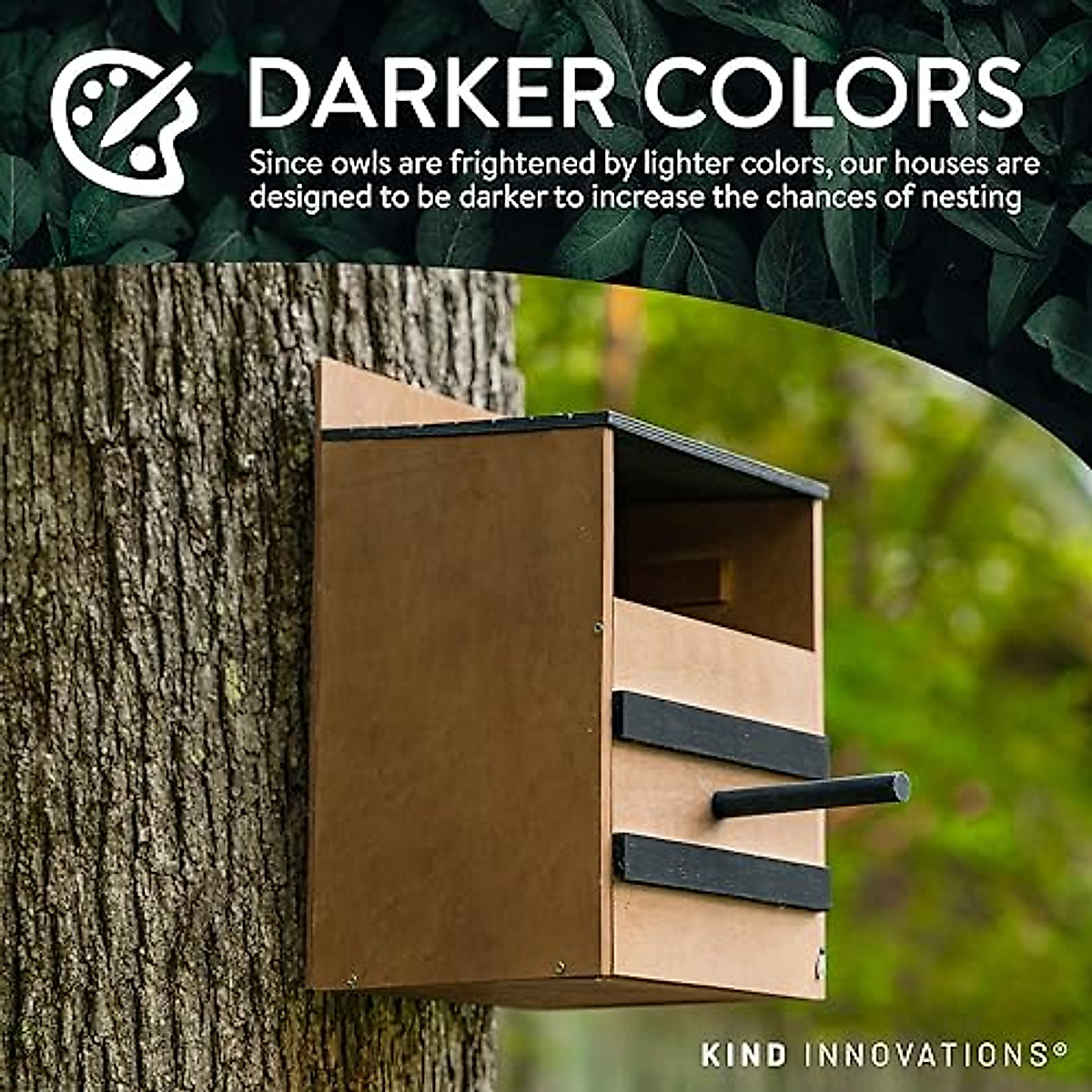 Kind Innovations Owl House DIY Easy Build Kit Owl Nesting Boxes Owl w/Perch Box for Outside Screech Owl Nesting Box Barn Owl bat Houses for Outdoors Owls Nest Squirrel Nesting Box (Flat Roof)