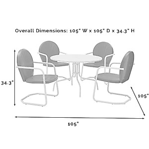 Crosley Furniture Griffith 5-Piece Outdoor Dining Set for 4, Retro Metal Round Patio Table and Chairs, Coral Red