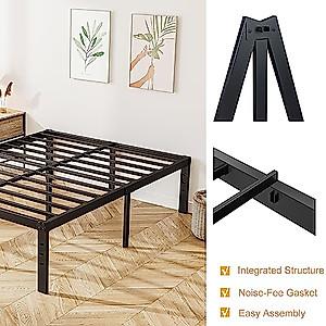 Bednowitz Twin Bed Frames, 18 Inch High Metal Bed Frame, Noise-Free Platform Bed No Box Spring Needed, 4000lbs Heavy Duty Support Mattress Foundation, Easy Assembly, Black