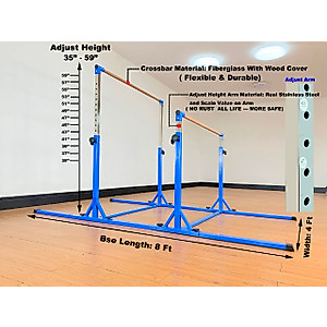 MARFULA Gymnastics Double Horizontal Bars 3Play Parallel Bars Uneven Bars Gymnastics Training Kip Bar with 304 Stainless Steel Regulating Arms & Fiberglass Rail for Indoor Outdoor Home Club Use