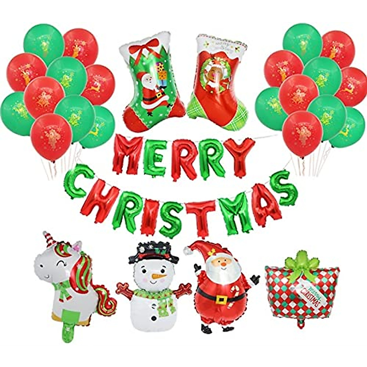Christmas decoration balloons, balloon sets and happy banners, Christmas tree, Santa Claus, snowman, bells and latex balloons for Christmas decoration, parties and New Year gifts