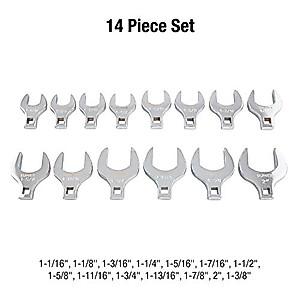 Sunex Tools 9721A 1/2-Inch Drive Jumbo SAE Crowfoot Wrench Set, 1-1/16-Inch - 1-3/8-Inch, Fully Polished, 14-Piece (Includes Storage Rail)