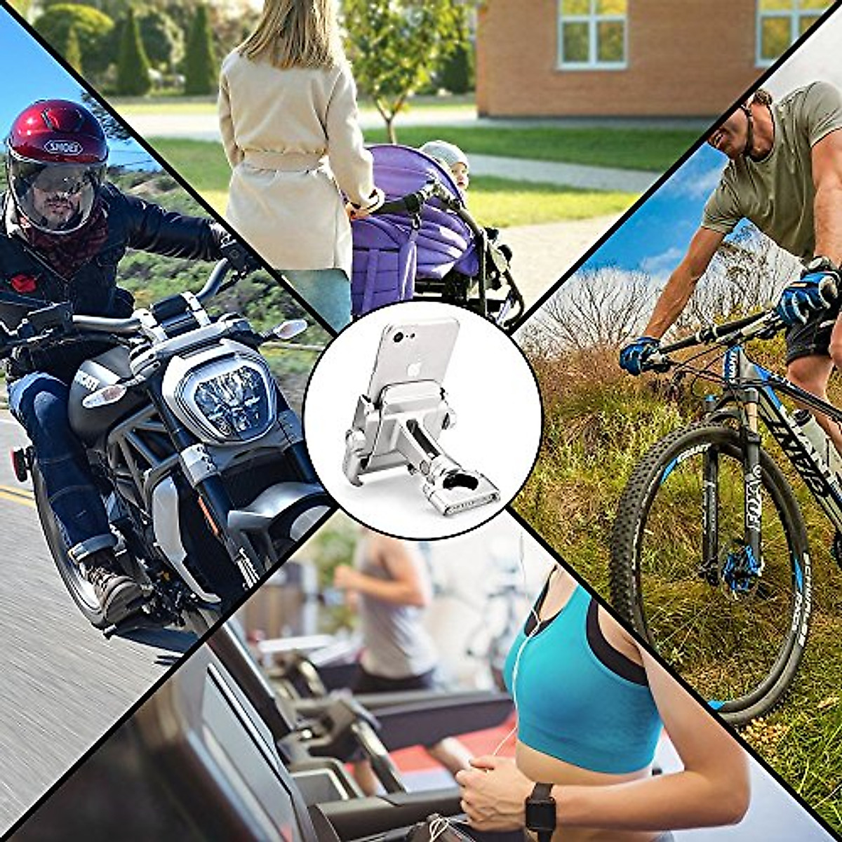 2022 vicelecus Motorcycle Phone Mount, Adjustable Anti Shake Metal Bike Phone Holder for iPhone 13 Plus Samsung Galaxy S21 S20 S10 GPS Silver