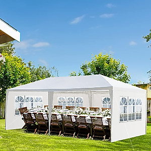 Kcelarec 10' X 20' Outdoor Wedding Party Tent Camping Shelter Gazebo Canopy with Removable Sidewalls Easy Set Gazebo BBQ Pavilion Canopy Cater Events (Style 2-with 4 Sidewalls)