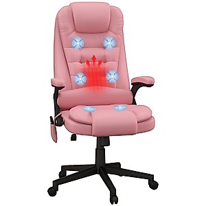 HOMCOM High Back Vibration Massage Office Chair with 6 Vibration Points, Heated Reclining PU Leather Computer Chair with Armrest and Remote, Pink