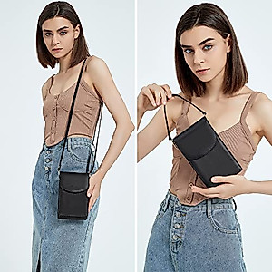 nuoku Small Leather Crossbody Bags for Women, Mini Cell Phone Purse, Removable Rfid Blocking Card Holder, BLACK