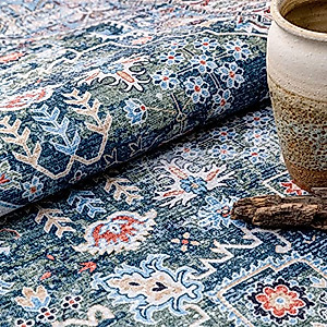 DECOMALL Runner Rug for Hallway Kitchen, Washable Long Rugs Green Multi, Bohemian Vintage Foldable Carpet for Entryway Entrance, 2'6"x9'