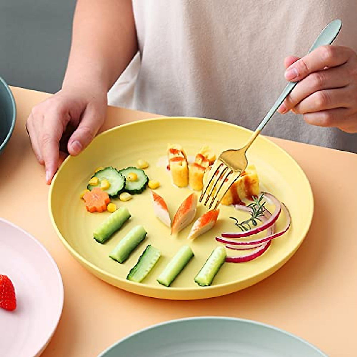 ROLTIN ?Kitchen Dinner Plates Sets Round Plate Dish Plate Household Fruit Bowl Dish Kitchen Dish Plate for Salad Candy Dessert Fruit Pastry Plate Set 4-pack Ceramic Flat Plates