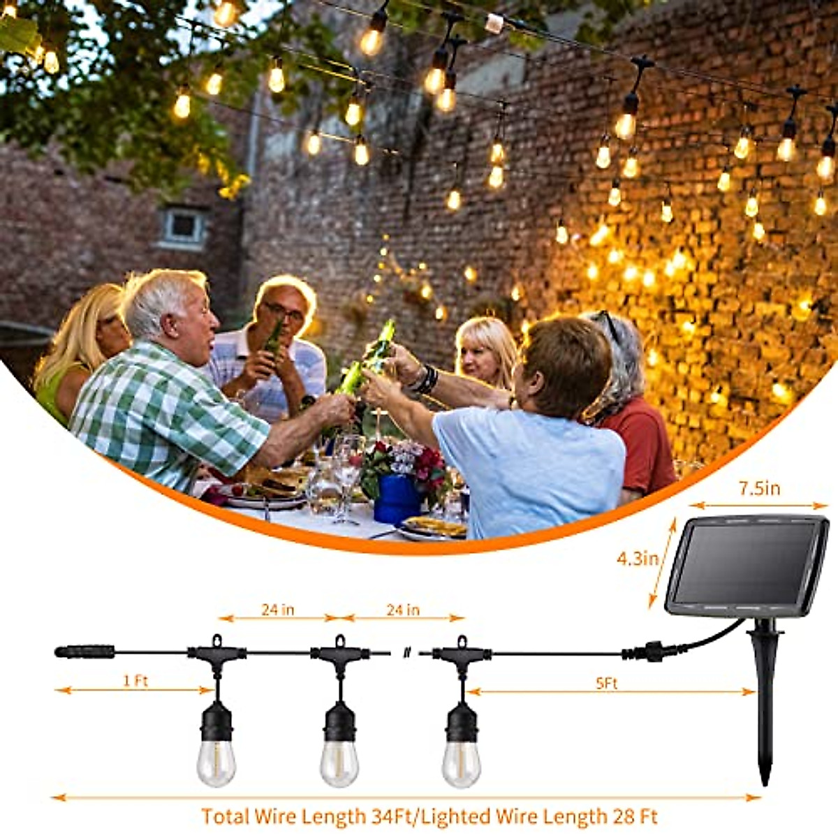 Solar String Lights Outdoor - 34FT 15 LED Patio Lights, USB & Solar Powered Outdoor String Lights with 4 Lighting Mode, IP65 Waterproof Garden String Lights for Outside Cafe Yard Bistro, Warm White