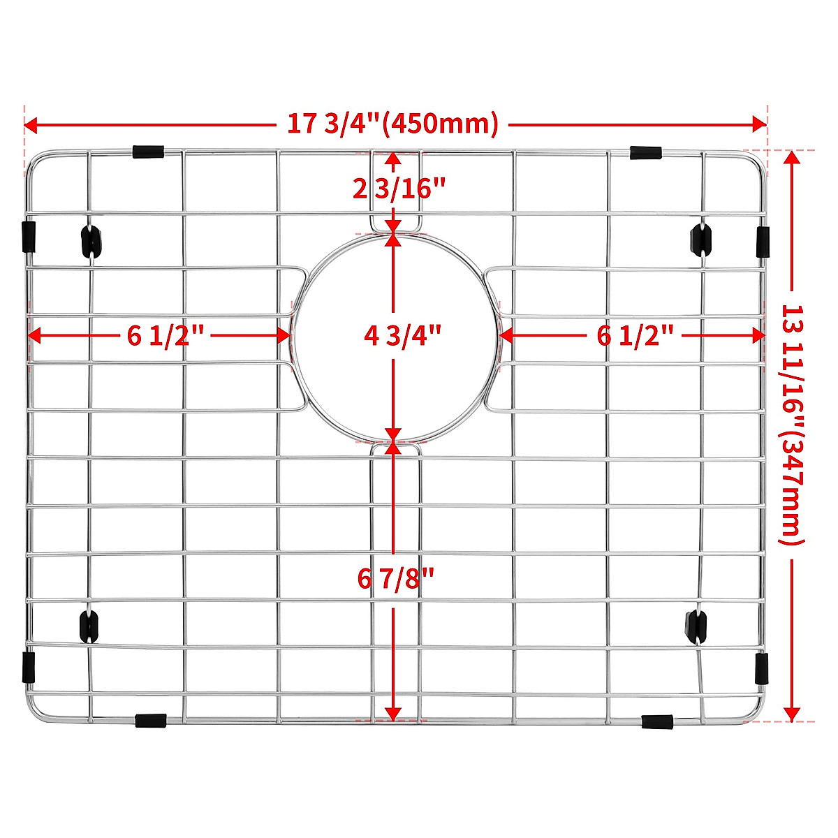 MONSINTA Kitchen Sink Grid and Sink Protectors for Kitchen Sink, Stainless Steel Sink Grids for Bottom of Kitchen Sink, 17 3/4" x 13 11/16" with Rear Drain for Single Sink Bowl, Sink bottom grid