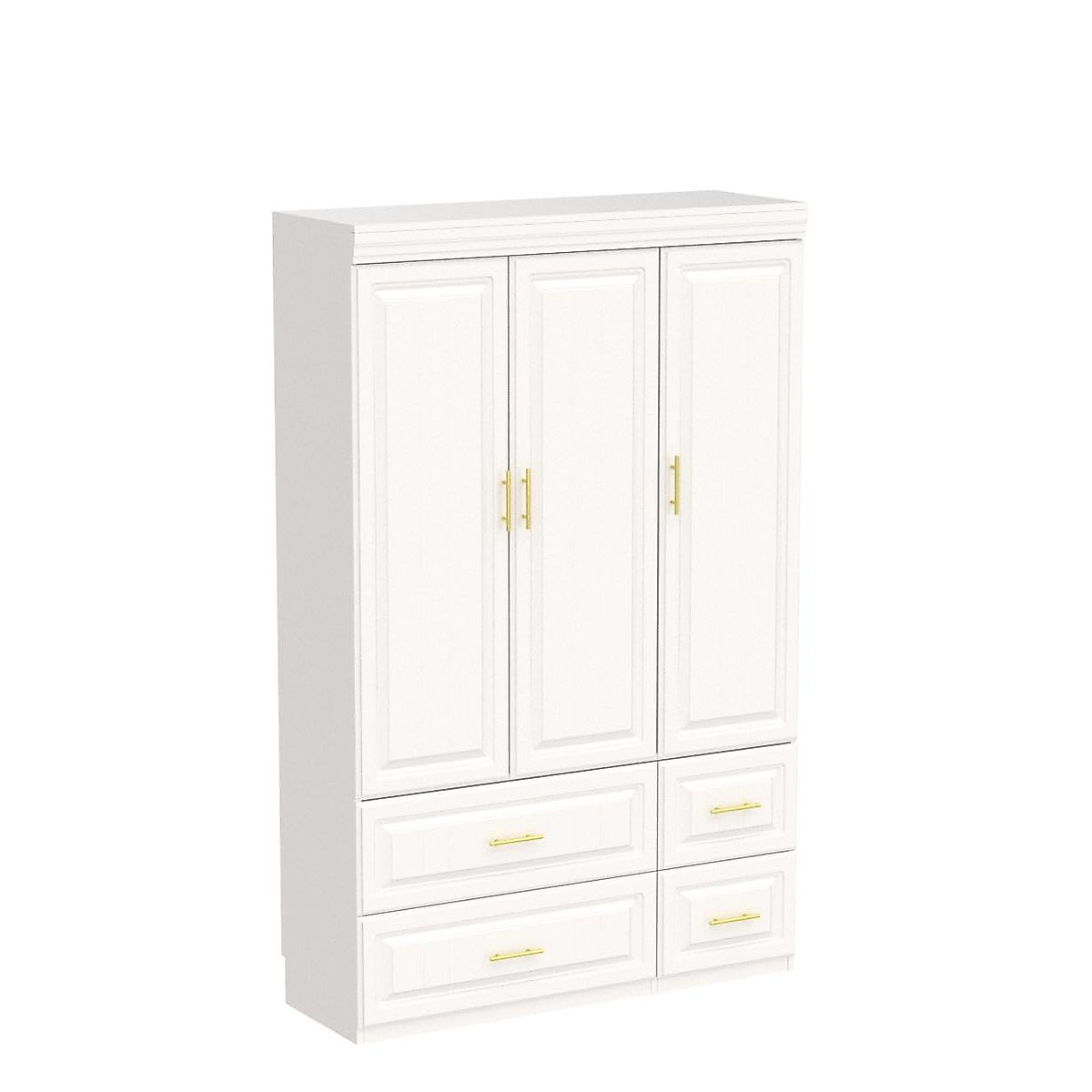 AIEGLE 3-Door Armoire Wardrobe Closet with Drawers, White Coat Closet with Doors, Modern Tall Wardrobe Cabinet Closet with Hanging Rod for Bedroom, Freestanding, White, 20.6" D x 47.2" W x 74.2" H