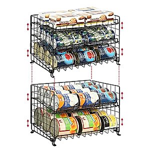 5-Tier Stackable Can Rack Organizer, Can Storage Organizer for Kitchen Pantry Cabinet, Multifunctional Can Dispenser for Storing Canned Snacks Drinks and More,Black
