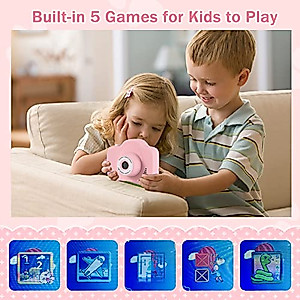 Wennzy Mini Cartoon Kids Digital Camera 1080P Digital Video Camera for Kids Dual Lens 2.0 Inch IPS Screen 4X Zoom Built-in Battery Cute Photo Frames Interesting Games with Neck Strap