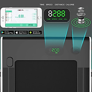 GYMAX Walking Pad, 2.25HP Foldable Treadmill with Smart App & Remote Control, Bluetooth LED Monitor, Small Spaces Compact Running Machine, Folding Portable Under Desk Treadmill for Home Office (White)