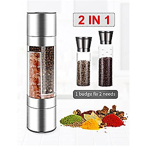 Gulex® Salt and Pepper Grinder Set, 2 in 1 Salt Mill and Pepper Mill with 5 Level Adjustable Coarseness, Stainless Steel Salt and Pepper Grinder Refillable for Kitchen (2 in 1)