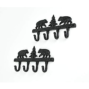 Things2Die4 Set of 2 Cast Iron Black Bear and Pine Tree Wall Hook Racks