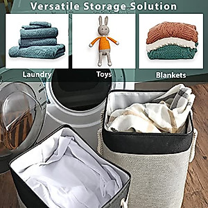 Sursay Products 2 Pack Sturdy Laundry Basket Clothes Hamper for Bathroom, Freestanding Collapsible Fabric Canvas Storage Organizer with Support Rods & Rope Handles Gray