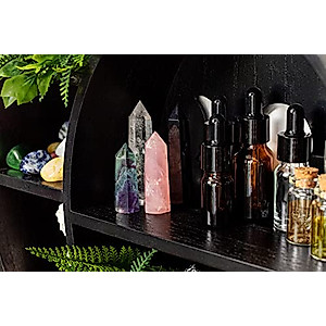 Crescent Moon Shelf Wall Decor - Black, Unique, Moon Shaped Floating Shelves for Crystal, Stones, Essential Oil Display Holder - Wooden Boho Wall Decor for Bedroom, Dorm, Living Room, Nursery