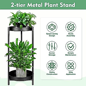 Extra Wide 12"Plant Stand,Extra High 31.5" Tall 2 Tiers Plant Stand, Plant Stand Indoor Outdoor,Metal Heavy Duty Potted Holder Rack,Flower Pot Corner Display Rustproof Iron Shelf for Home Garden Office -Black