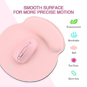 Rii Ergonomic Office Mouse Pad with Wrist Support Gel Mouse Pad with Wrist Rest,Gaming Desktop Mouse Pad for Laptop,with Non-Slip Rubber Base, 9 x 10 in (Pink)