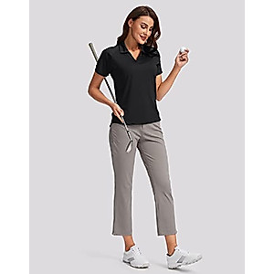 Obla Women's Golf Shirt Quick Dry V-Neck Short Sleeve Tennis Tops UPF50+ Collared Golf Polo Shirts for Women (Black_S)