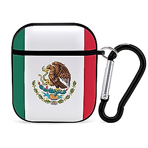YouTary Mexico Flag Pattern Airpods 1 & 2 Case Cover, Apple AirPod Headphone Cover Unisex Personalized Shockproof Protective Wireless Charging Accessories with Keychain