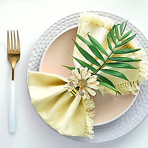 Kesote Daisy Sunflower Napkin Rings Set of 6, Gold Bee Napkin Ring Holders for Formal or Casual Dinning Table Decor