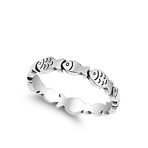 Eternity Cute Little Fish Fashion Ring New .925 Sterling Silver Band Size 8
