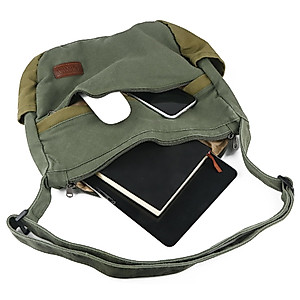 Large Canvas Messenger Bag with Multiple Pockets for Men and Women, Crossbody Shoulder Tote Hobo Laptop Bag(521/Green)