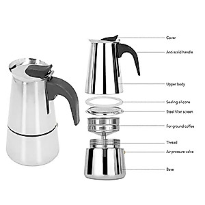 TOTITOM Stovetop Espresso Maker, Moka Pot, Italian Coffee Maker, Classic Cafe Percolator Maker, Stainless Steel Moka Cafe Pot Maker for Home Office Use(02)