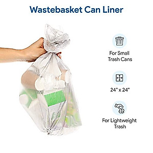 7-10 Gallon Clear Garbage Can Liners, 100 Count - Small - Medium Trash Can Liners - High Density, Thin, Lightweight, 8 Microns - For Office, Home, Hospital Wastebaskets - 2 Coreless Rolls