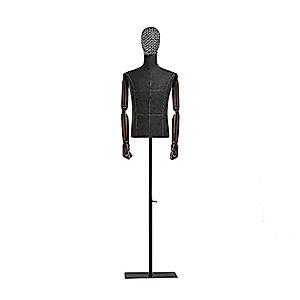 Dressmaker's Dummy Black Man Mannequin Torso with Metal Head & Flexible arms , Dress Code Clothing Display Dummy , Adjustable Height: 135-200cm (with Arms )