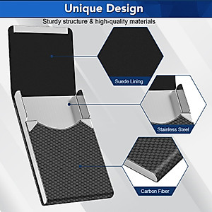 Business Card Holder, Metal Business Card Case Pocket, Card Holder for Women & Men, Professional PU Leather Business Card Holders RFID Blocking Name Card Holder Case with Magnetic Clasp, Black Carbon