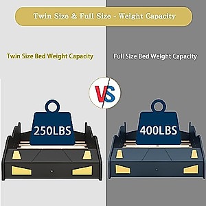 Nigwedete Twin Size Race Car-Shaped Platform Bed with Wheels, Wood Platform Bed Frame with Storage Space, Children Car-Shape Beds for Bedroom, Dark Blue+Yellow