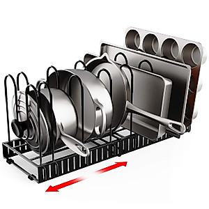 GeekDigg Adjustable Plastic Pot Lid Organizer, Black, 15.7 x 10.2 Inches, Expandable