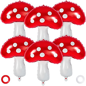 Mushroom Balloons, 6 Pcs Cute Mushroom Foil Balloons, 31 Inch Large Mushroom Shaped Birthday Balloons for Forest Plant Themed Party Decoration Wedding Baby Shower Gender Reveal