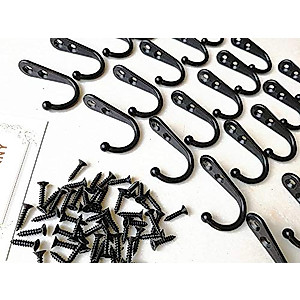 PAINISTIC 25 Pieces Wall Mounted Coat Hook Robe Hooks Cloth Hanger Coat Hanger Coat Hooks Rustic Hooks and 54 Pieces Screws for Bath Kitchen Garage Single Coat Hanger Black Color