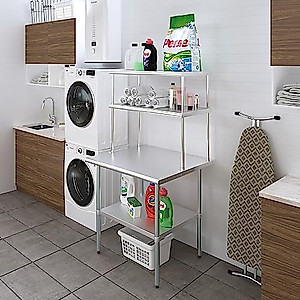 30" x 36" Stainless Steel Work Table with 18" Wide Double Tier Overshelf | Metal Kitchen Prep Table & Shelving Combo