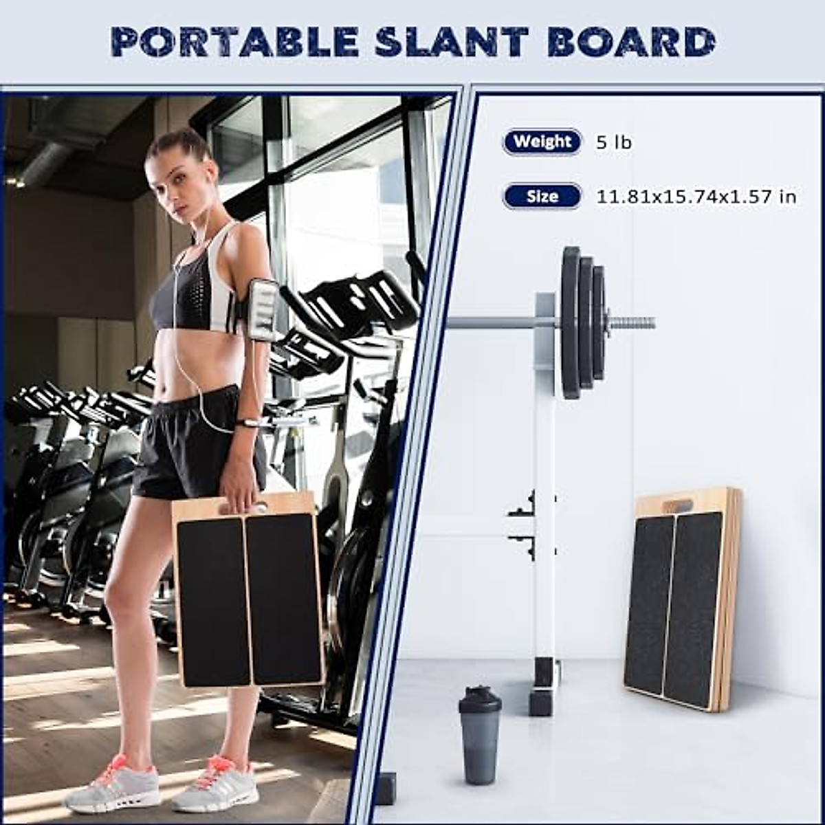 Norbase Portable Wooden Slant Board for Calf Stretching Squats Calf Stretcher Physical Therapy Equipment Adjustable Incline Board for Knees Ankle Heel Feet Leg
