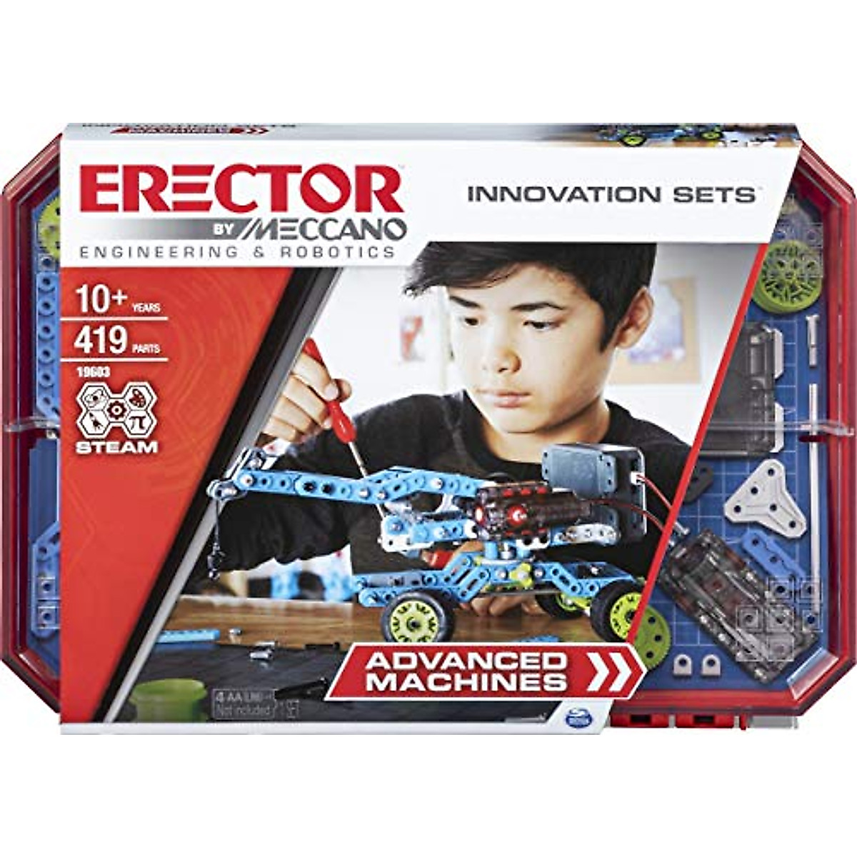 Meccano Erector, Advanced Machines Innovation Set, S.T.E.A.M. Building Kit with Real Motor