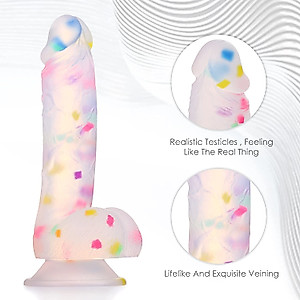 Louviva Dildo Realistic Clear Silicone Suction Cup Women Sex Toy, Adults Sex Toy for Women/Men/Gay (Colorful, 7.6 Inch)