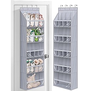 MISSLO 20 Pairs Over The Door Shoe Organizer for Closet Narrow Hanging Shoe Rack for Door Hanger Deep Pocket Door Shoe Holder Storage for Boots, Size 13 Sneakers, Grey