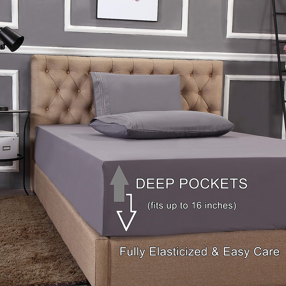 Elegant Comfort 1500 Thread Count Wrinkle & Fade Resistant Egyptian Quality 4-Piece Ultra Soft Luxurious Bed Set Includes Flat, Fitted Sheet and 2 Pillowcases, Full, Classic Silver