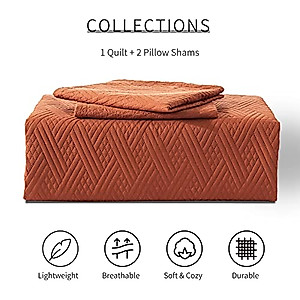 Haglurom Burnt Orange Queen Size Quilt Bedding Set-3 Pieces, Lightweight Soft Microfiber Bedspread/Coverlet-90''x98'' with 2 Pillow Shams, Luxurious Warm Summer Bed Quilt for All Seasons