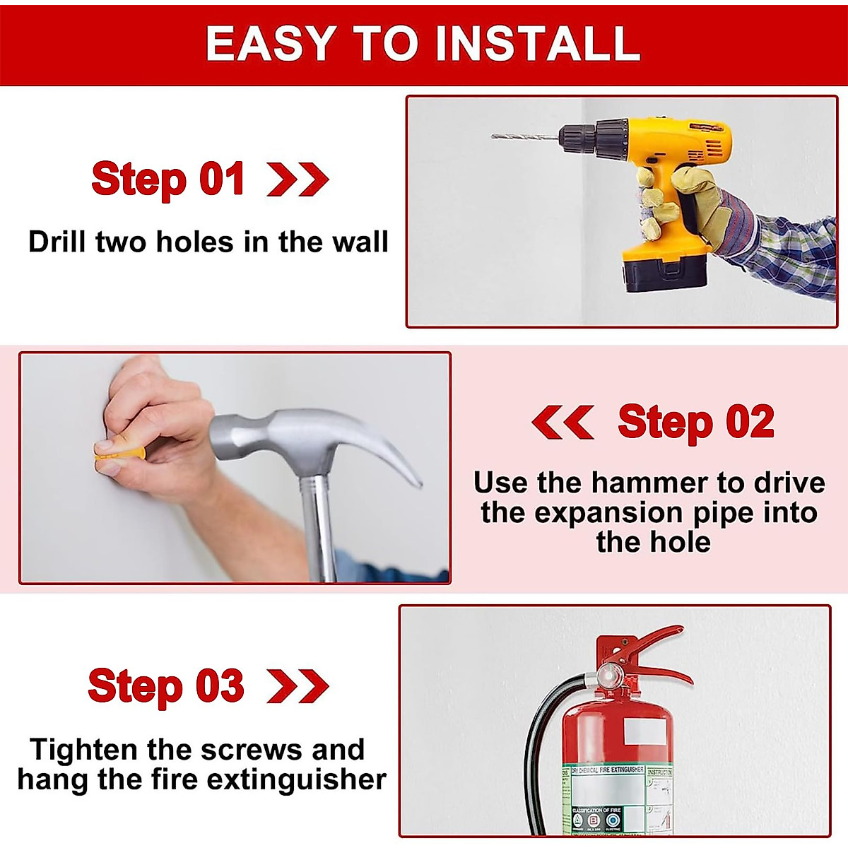 4 Pack Universal Fire Extinguisher Bracket, Fire Extinguisher Mounts & Brackets for 5 to 13 lbs, Universal for All Extinguishers with Valve Body Slots, Holder for Dry Chemical and Water Extinguishers.