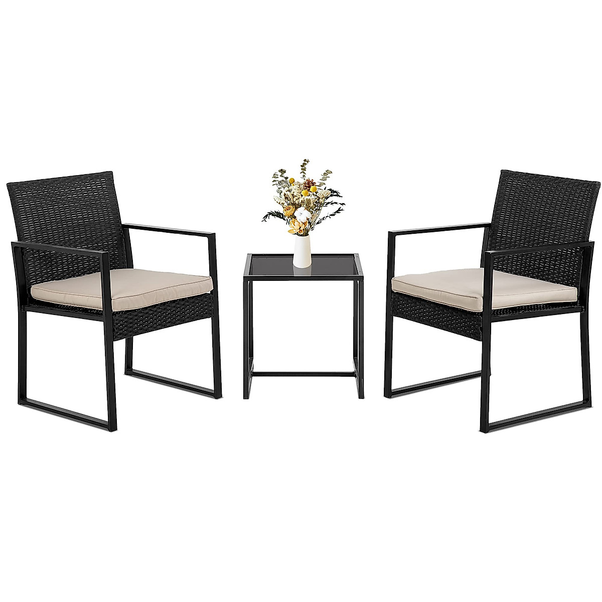 FDW 3 Piece Patio Set Outdoor Furniture Wicker Patio Furniture Chairs Bistro Set Rattan Conversation Set & Outdoor String Lights 25 Feet G40 Globe Patio Lights, Waterproof Hanging Christmas Lights