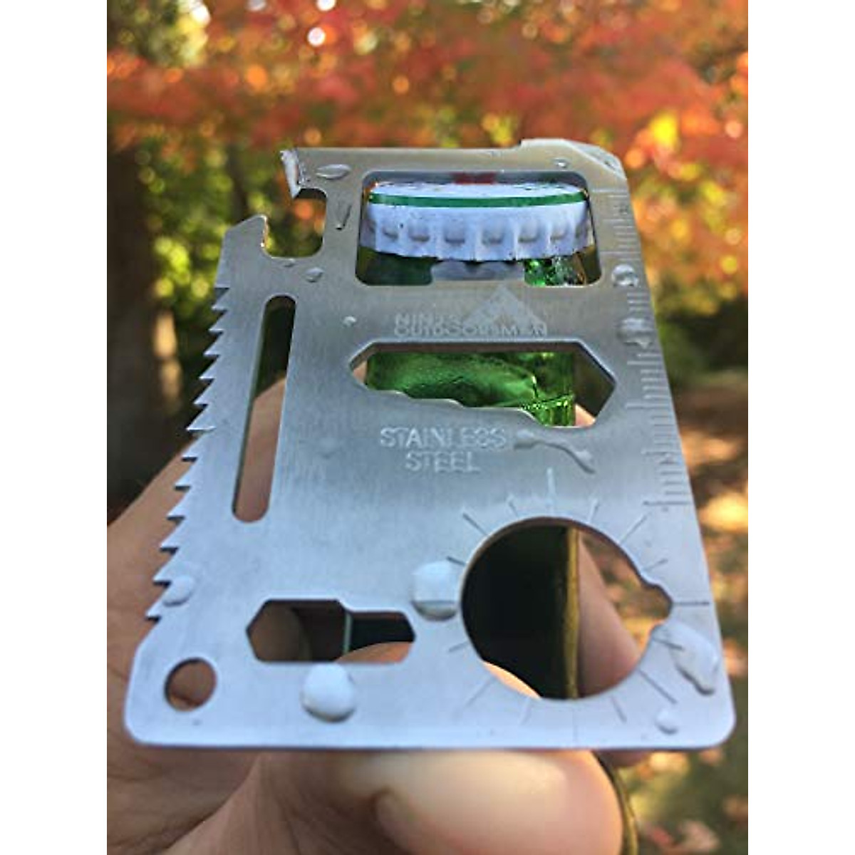 (10 Pack, Silver) Ninja Outdoorsman 11 in 1 Stainless Steel Credit Card Pocket Sized Survival Multi Functional Tool - Stocking Stuffers, Christmas Gifts Under 10 Dollars