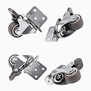HOWDIA 1'' Swivel Plate Caster Wheels with Brake L-Bracket Side Mount TPR Rubber Small Furniture Replacement Silent Mute Locking Casters for Furniture Legs Set of 4